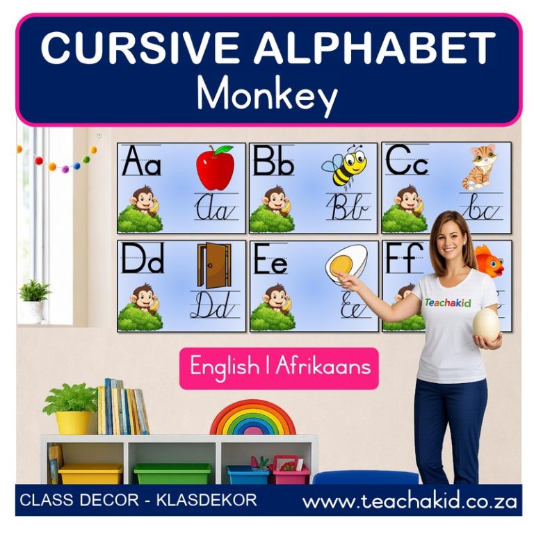 Monkey Cursive Alphabet (printed) - Teachakid