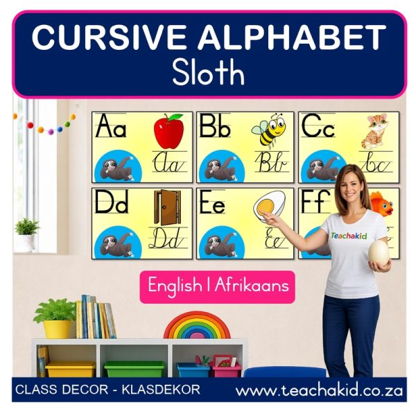 Sloth Cursive Alphabet (printed) - Teachakid